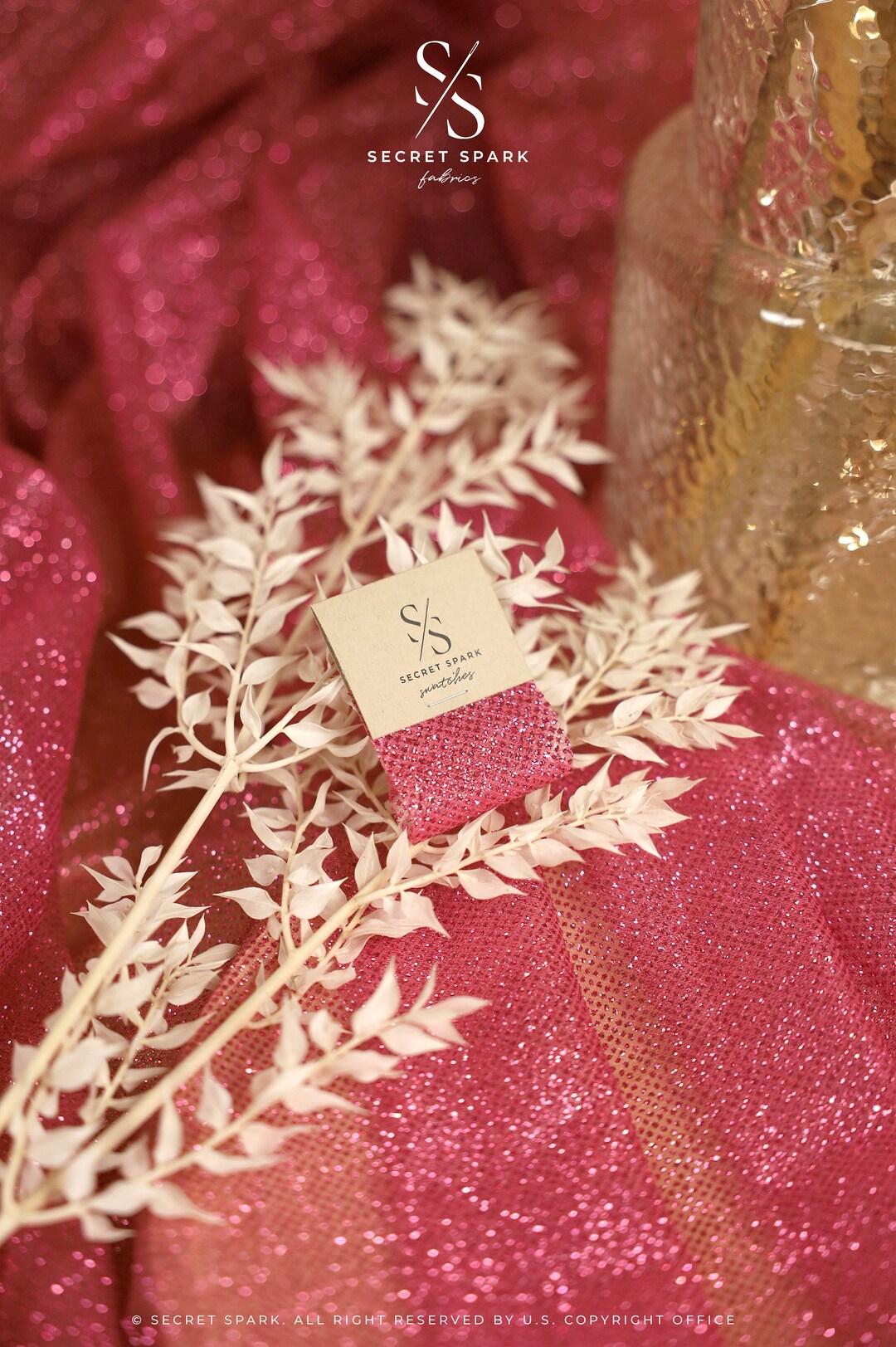 Hot Pink Glitter Bling Mesh Fabric by the Yard for Dresses and Shimmer ...