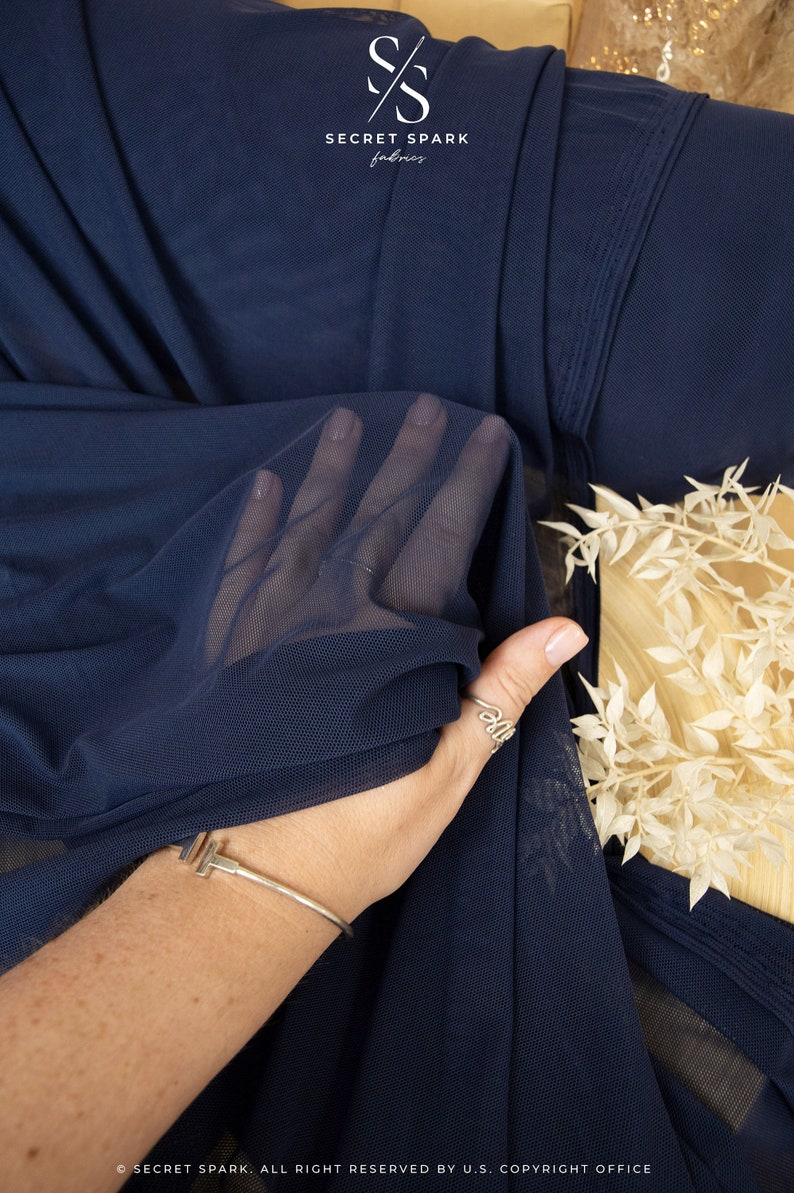 Navy Mirage Power Mesh - 4-way Stretch Nylon Mesh Fabric, Lightweight ...