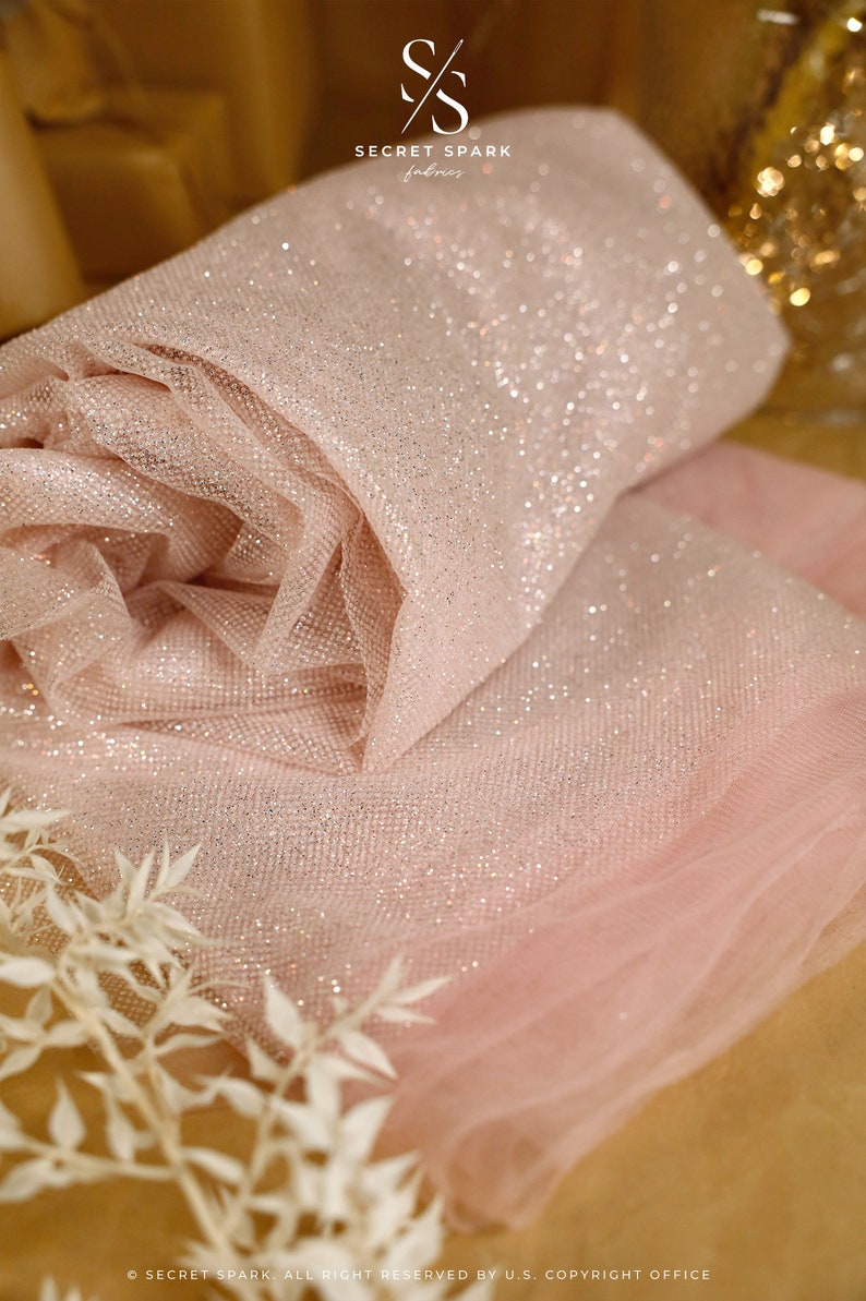 Pale Pink Glitter Mesh Fabric by the Yard for Dresses, Skirts and ...