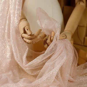 Pale Pink Glitter Mesh Fabric by the Yard for Dresses, Skirts and ...