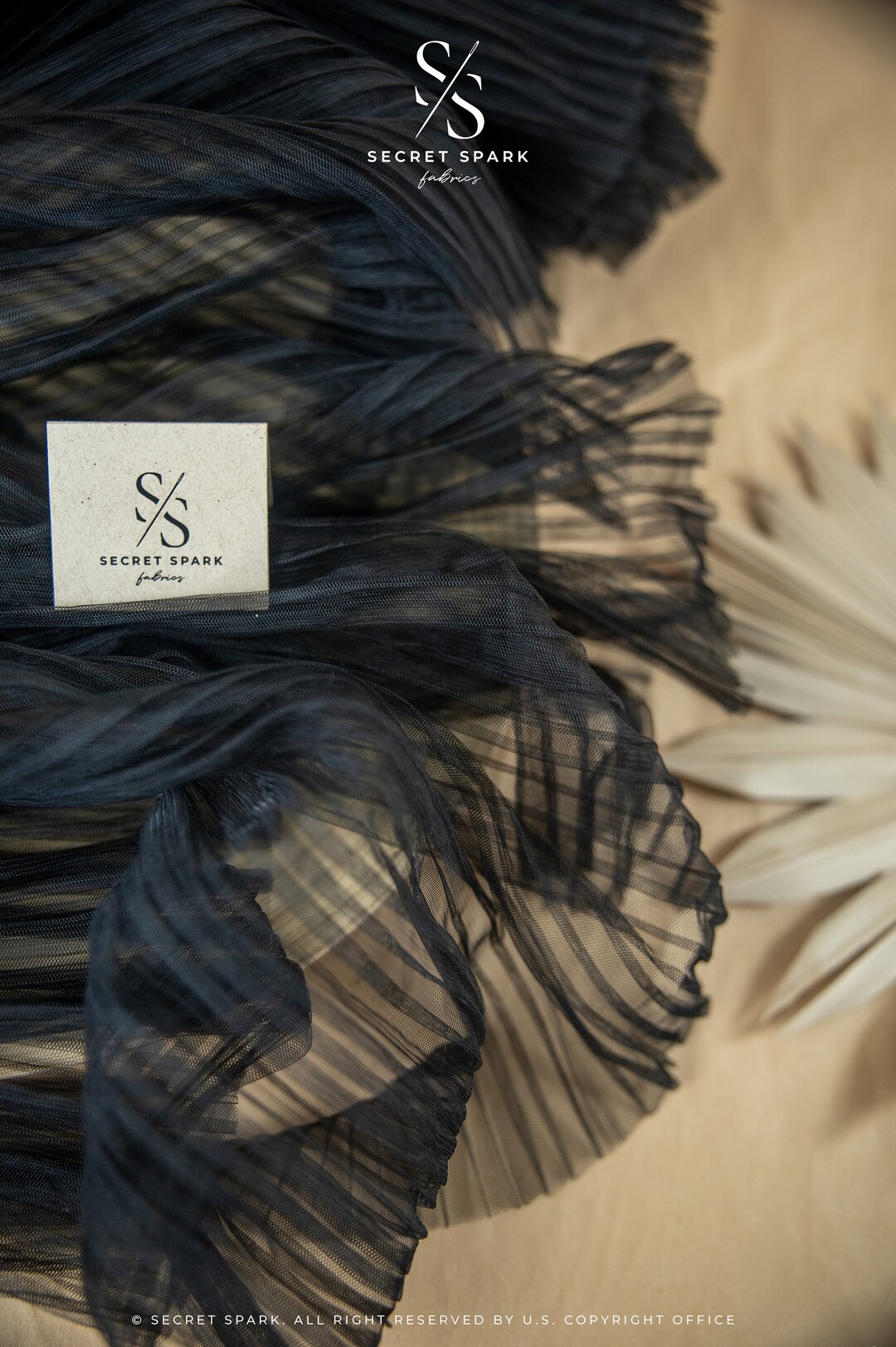Black Micro Pleated Fabric: Handmade Textured Tulle Material With ...
