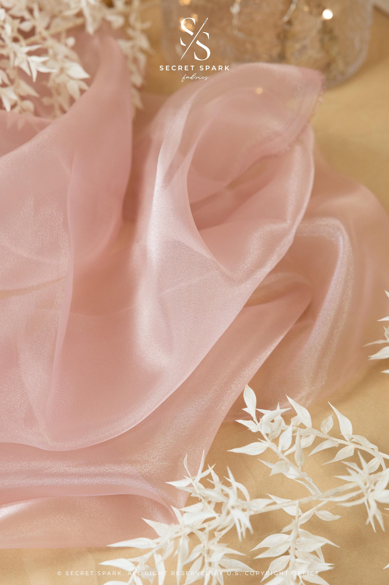 NEW Blush Shiny Transparent Organza Fabric by the Yard, Shiny Material ...