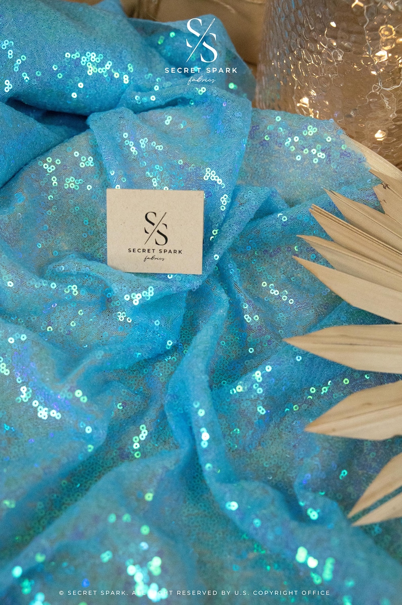 Aqua Blue Sequin Material Brilliant Style Fabric by the Yard, Round ...