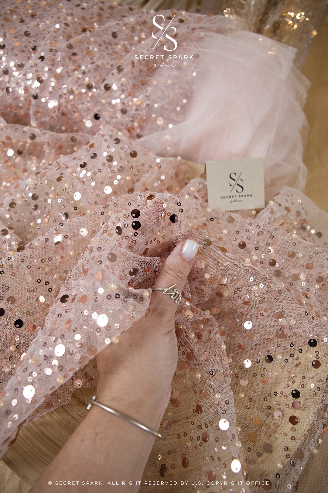 Starlight - Rose Shadow Heavy Sequin on Mesh Fabric by the Yard, Beads ...