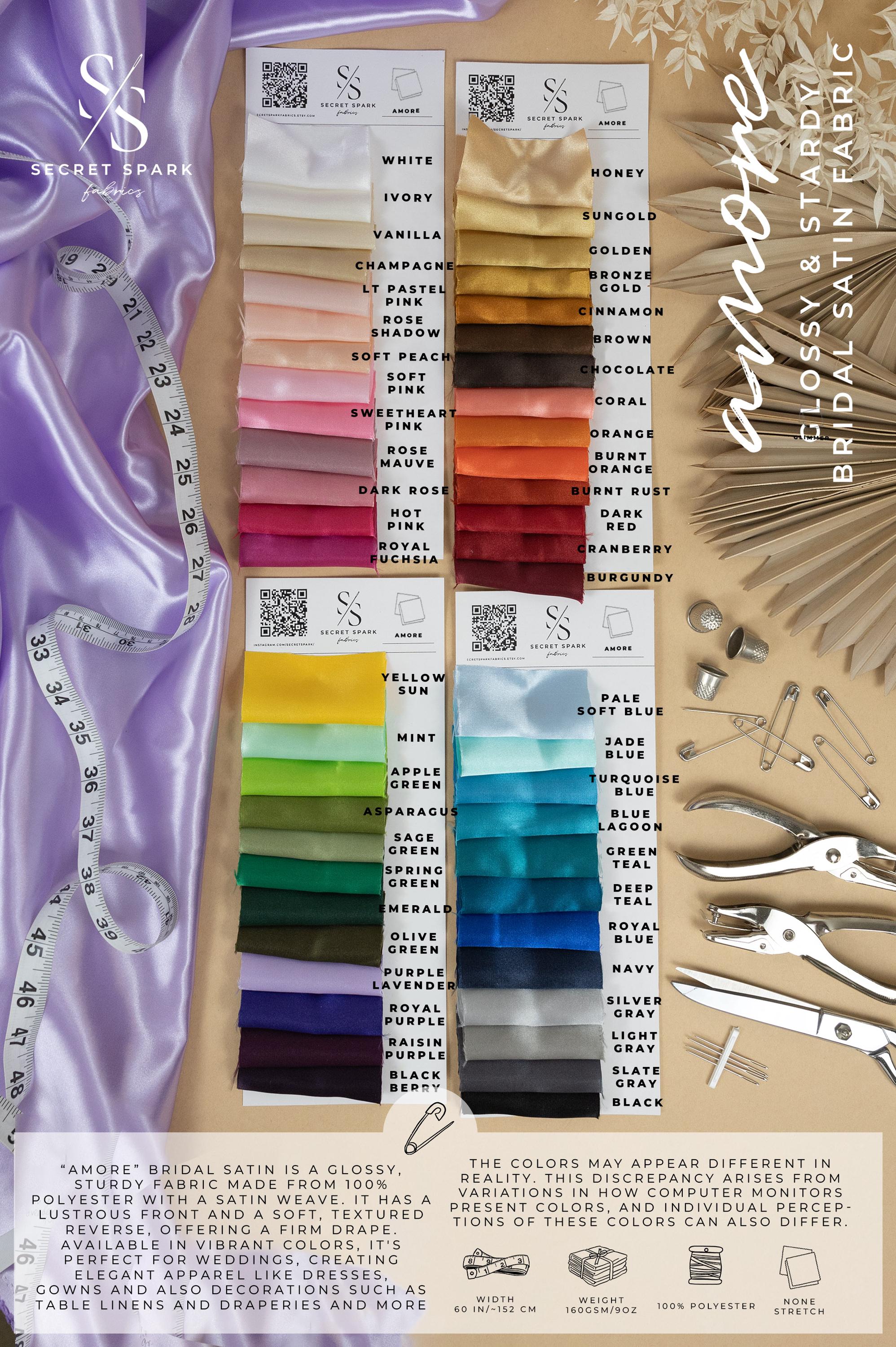 51 Colors Dense Shiny Bridal Satin Fabric by the Yard, Sturdy Glossy ...