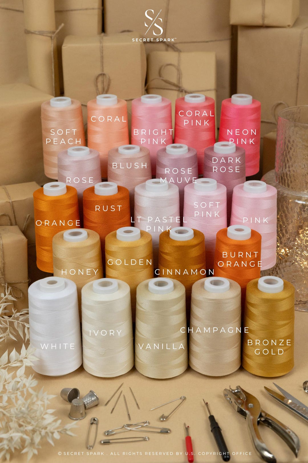 White Ivory Vanilla Sewing Thread 6000 Yards, Rose Spun Thread, Pink ...