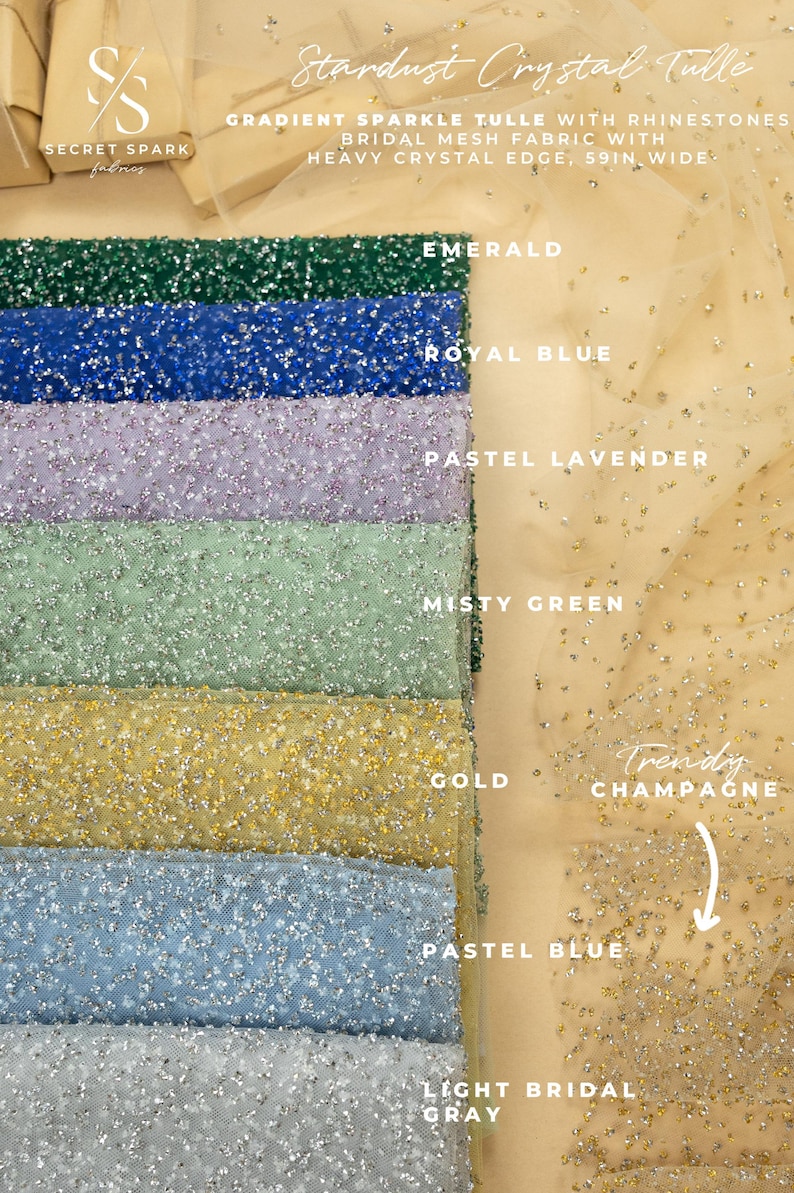 Champagne Ombre Sparkle Tulle With Crystals – Gradient Glitter Mesh for ...