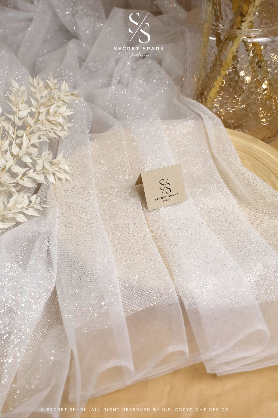 White/ Ivory Bridal Soft Glitter Mesh Fabric by the Yard for Sparkling ...