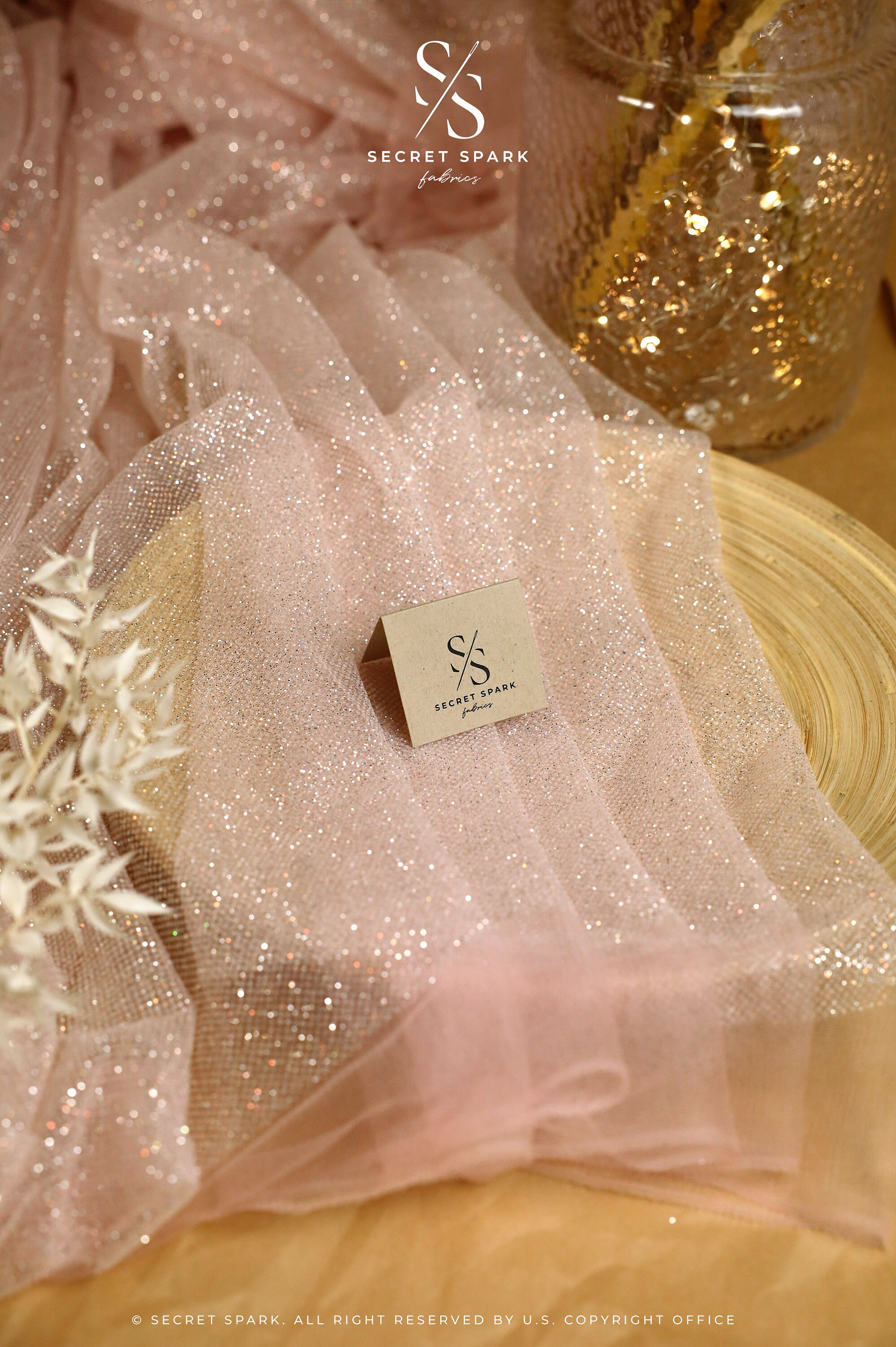 Pale Pink Glitter Mesh Fabric by the Yard for Dresses, Skirts and ...