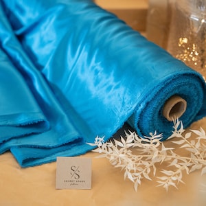 Turquoise Blue Soft Silky Satin Fabric, 1 Way Stretch Satin for ...