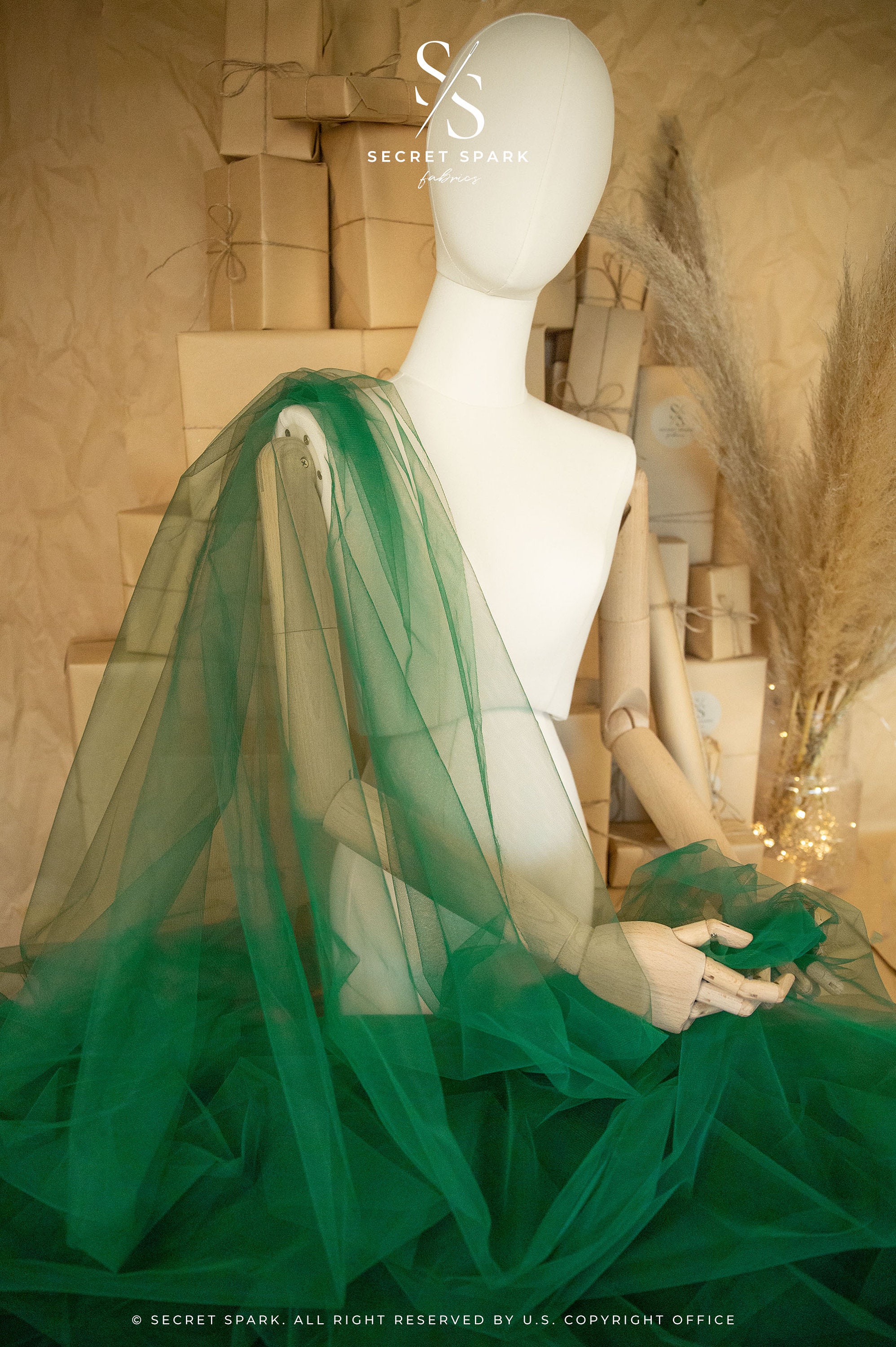 Forest Green Tulle Airy Fabric by the Yard, Delicate and Matte Tulle ...