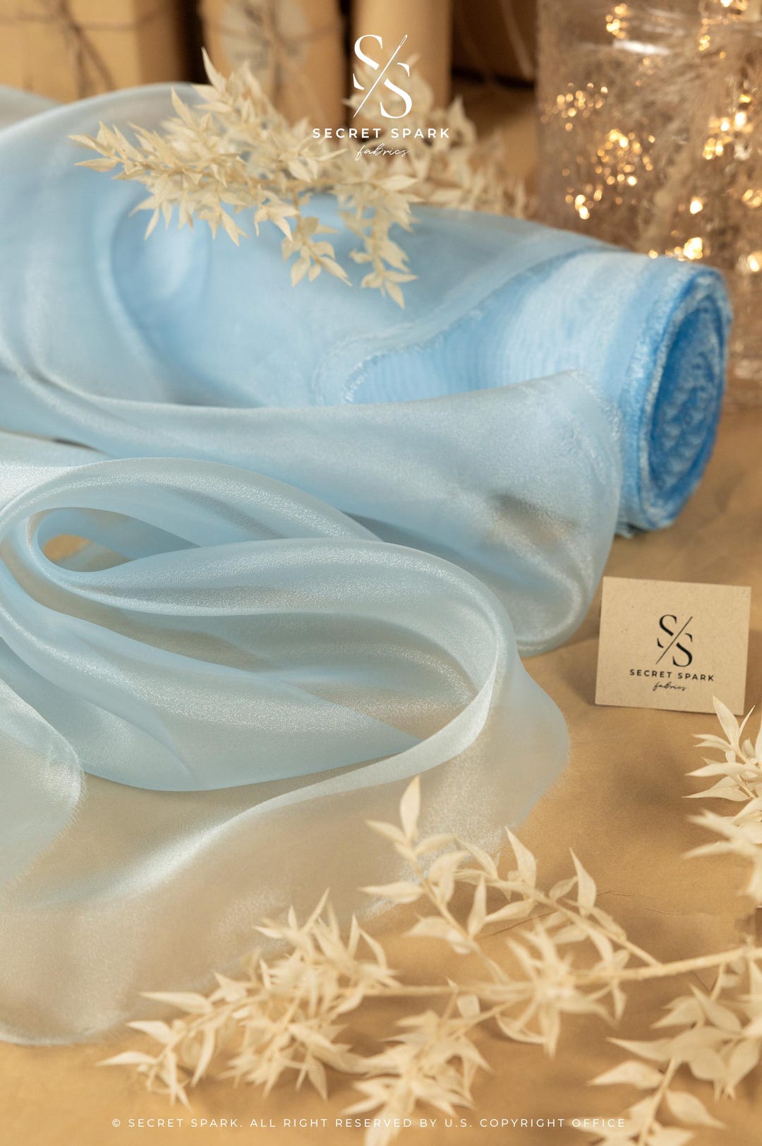 Soft Powder Blue Sparkle Crystal Sheer Organza Fabric, Shiny Crystal ...