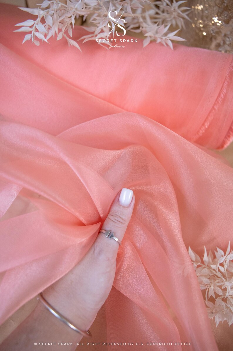 Coral Crystal Sheer Organza Fabric by the Yard, See Through Shiny ...