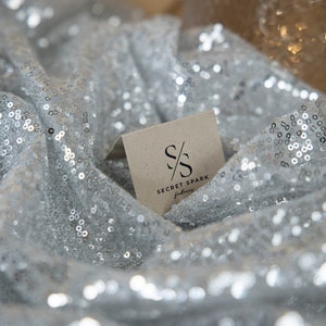 Silver Glitz Disc Sequins Fabric by the Yard, Disco, 1 Way Stretch ...