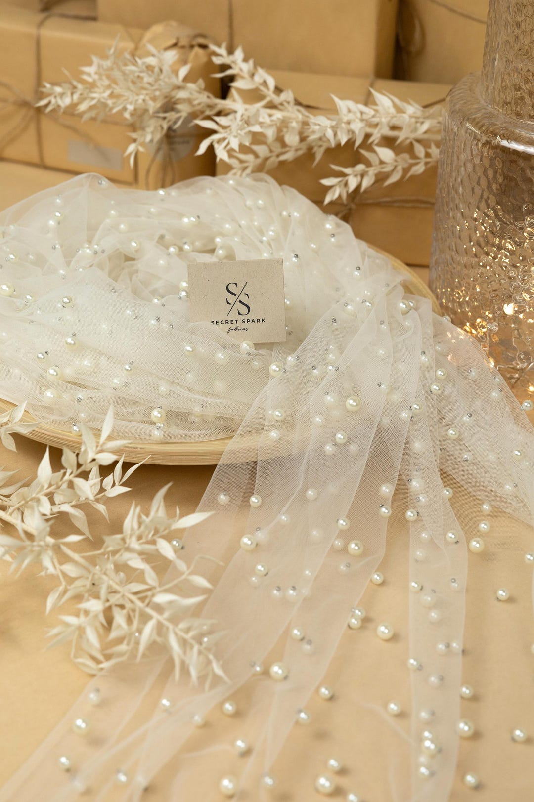 Ivory High-end Pearl Tulle Fabric for Veils, Dresses, Couture Designs ...