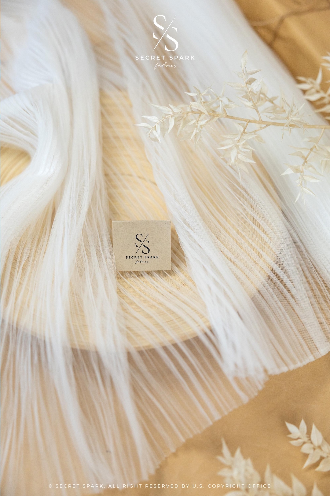 Ivory Micro Pleated Fabric: Bridal Handmade Unique Textured Tulle ...
