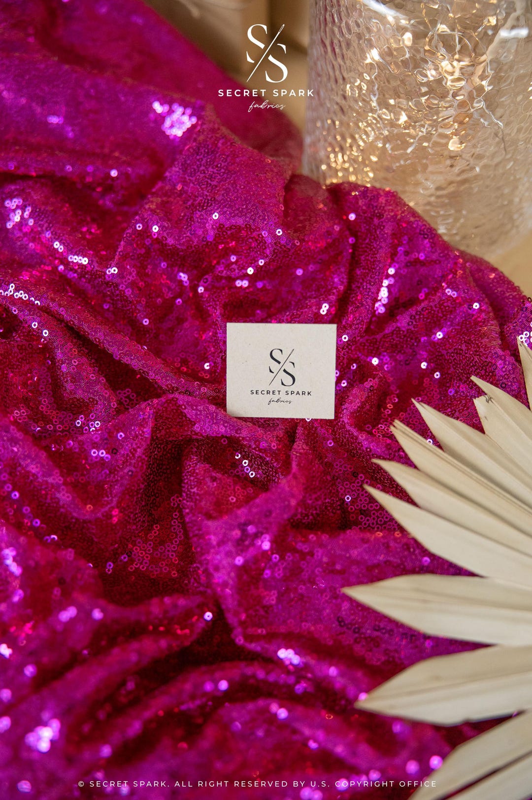Fuchsia Sequin Material Brilliant Style Fabric by the Yard, Round Shape ...