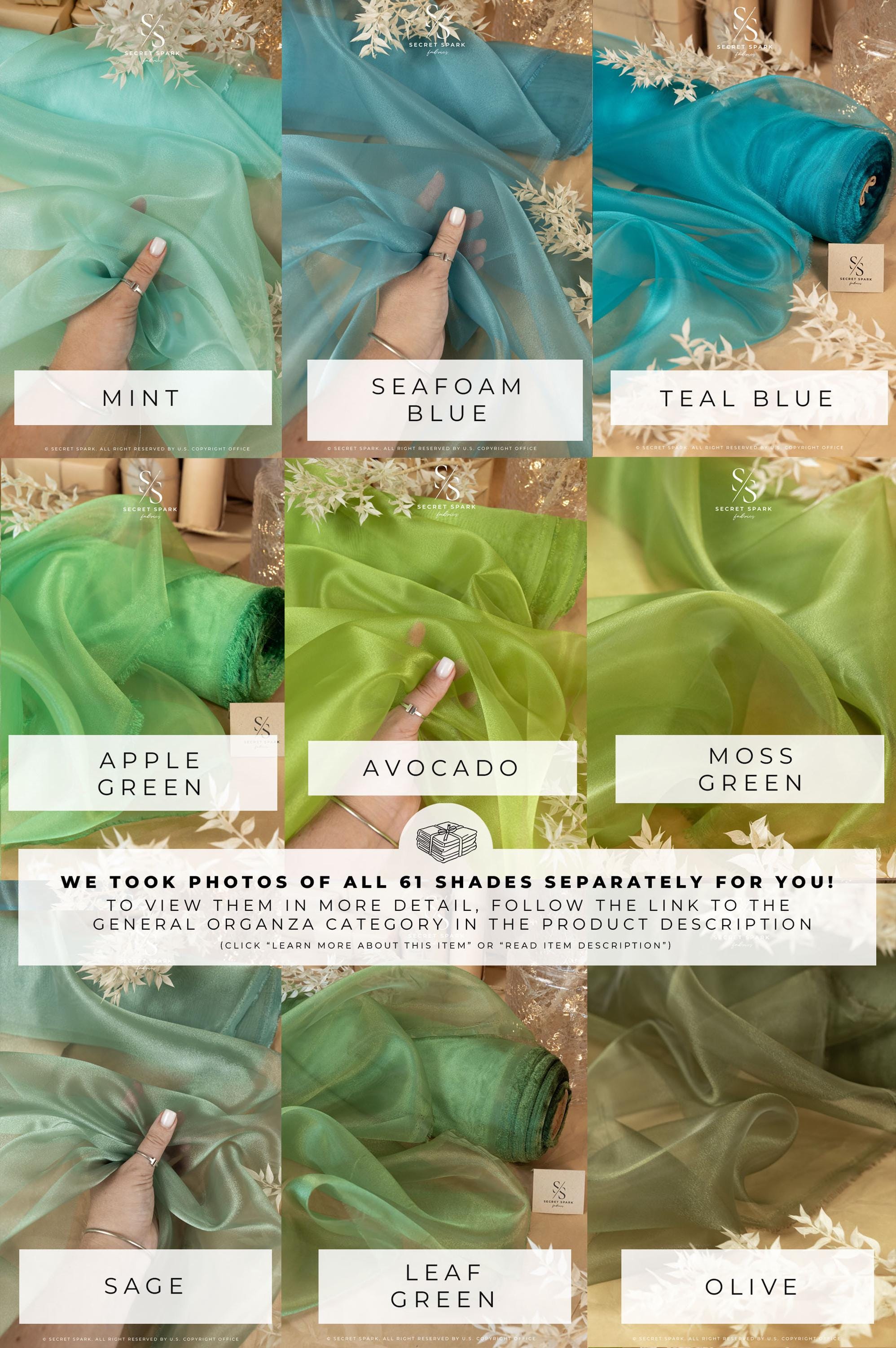 Hunter Green Color Solid Sheer Organza Material, Shiny Organza Fabric ...