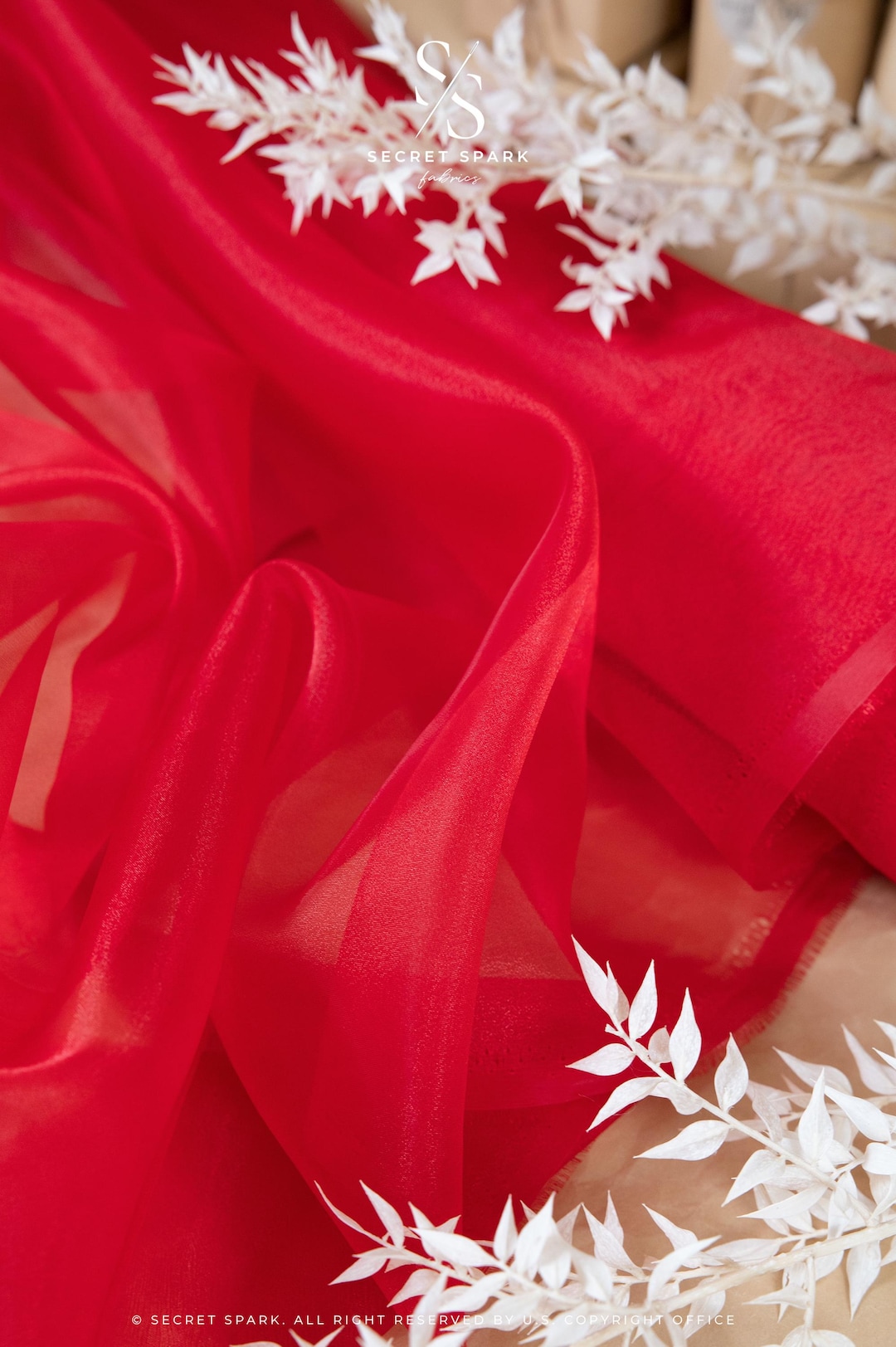 Red Crystal Organza Fabric by the Yard & Wholesale Bolt, Red Shiny ...