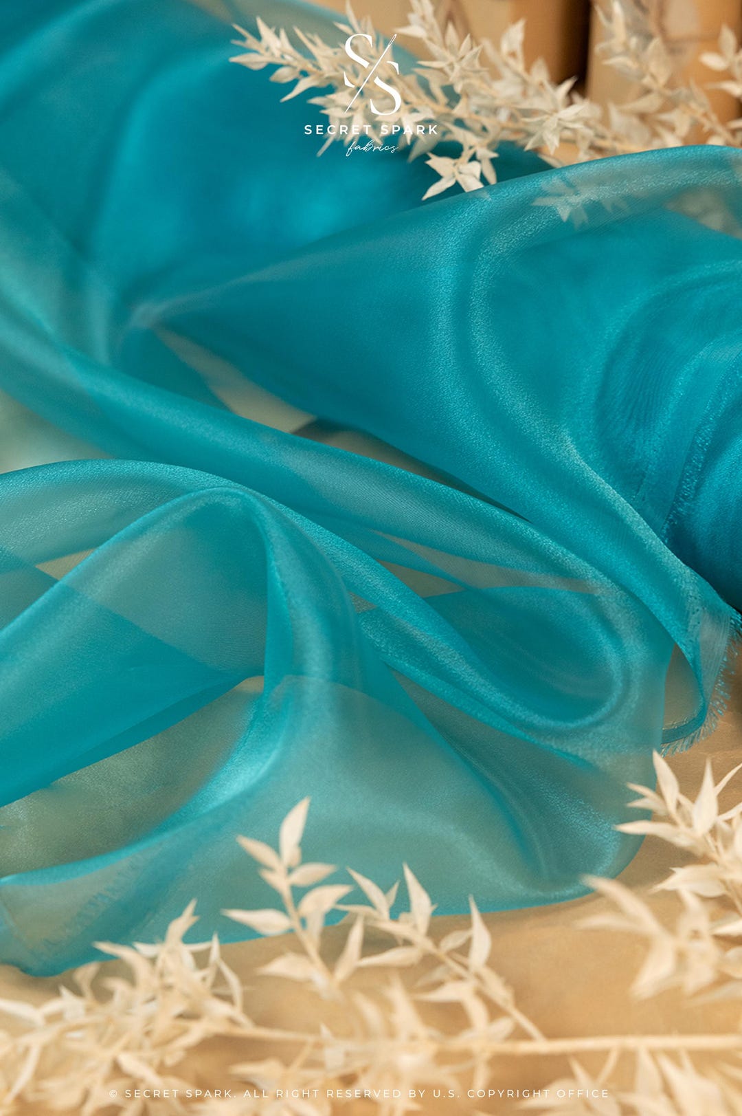 Teal Blue Crystal Sheer Organza Fabric by the Yard, See Through Shiny ...