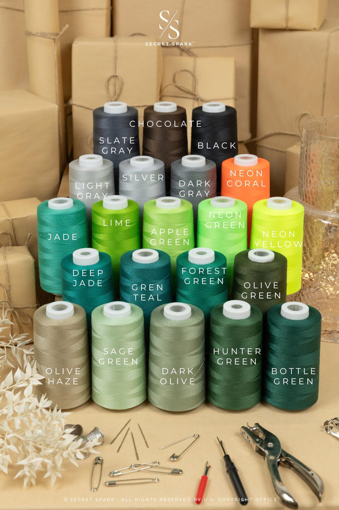 Green Color All Purpose Sewing Thread, Silver Apparel Thread, Black ...