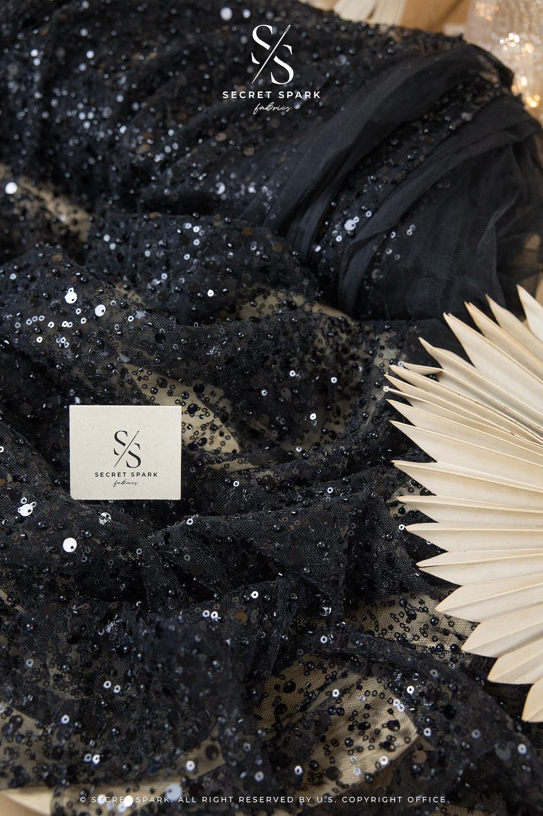 Starlight - Black Heavy Beaded Sequin Mesh Fabric, All Over Beads on ...
