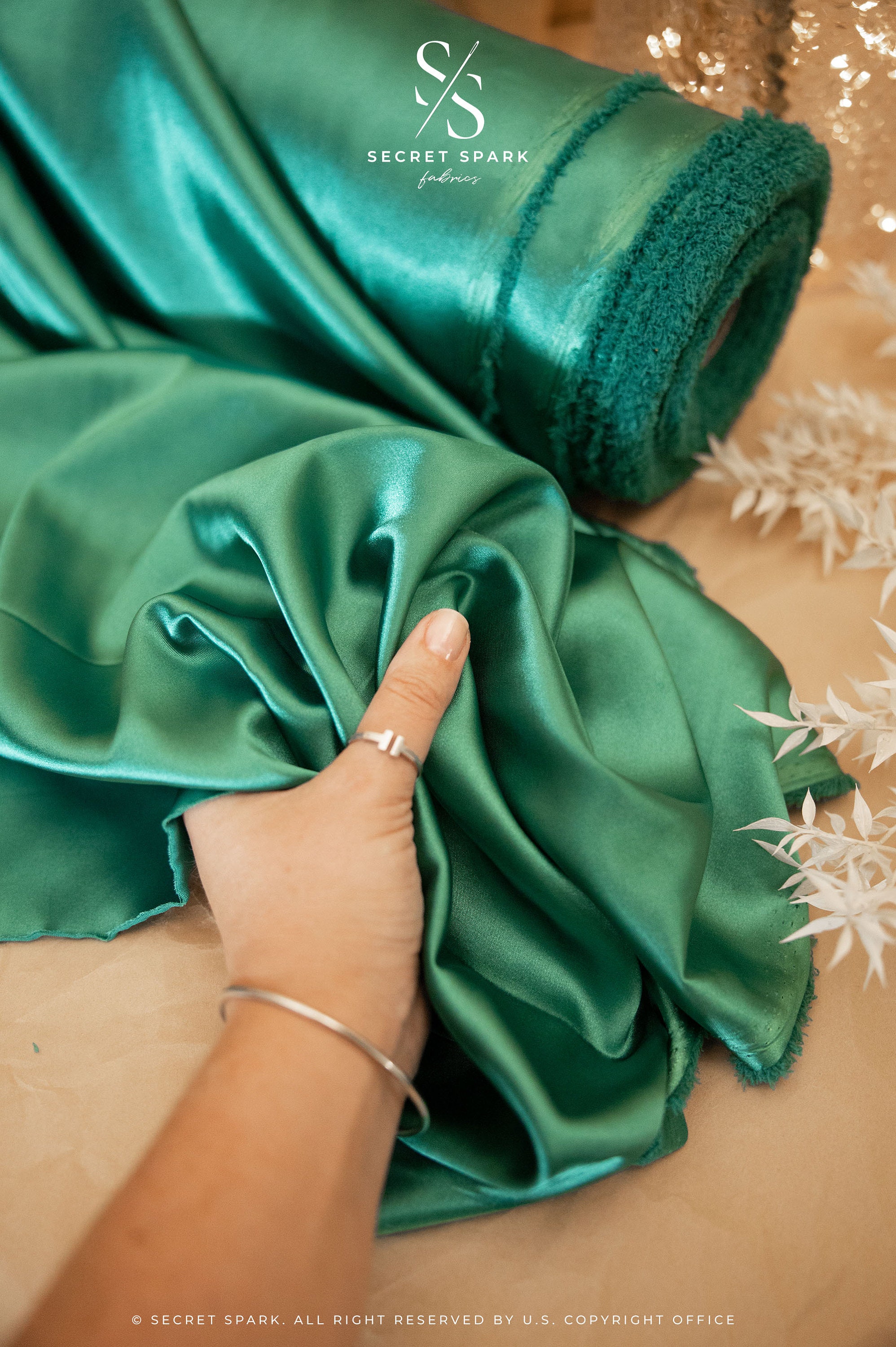 Deep Jade Silky Satin Airy & Light Weight Fabric, One Way Stretch Soft ...