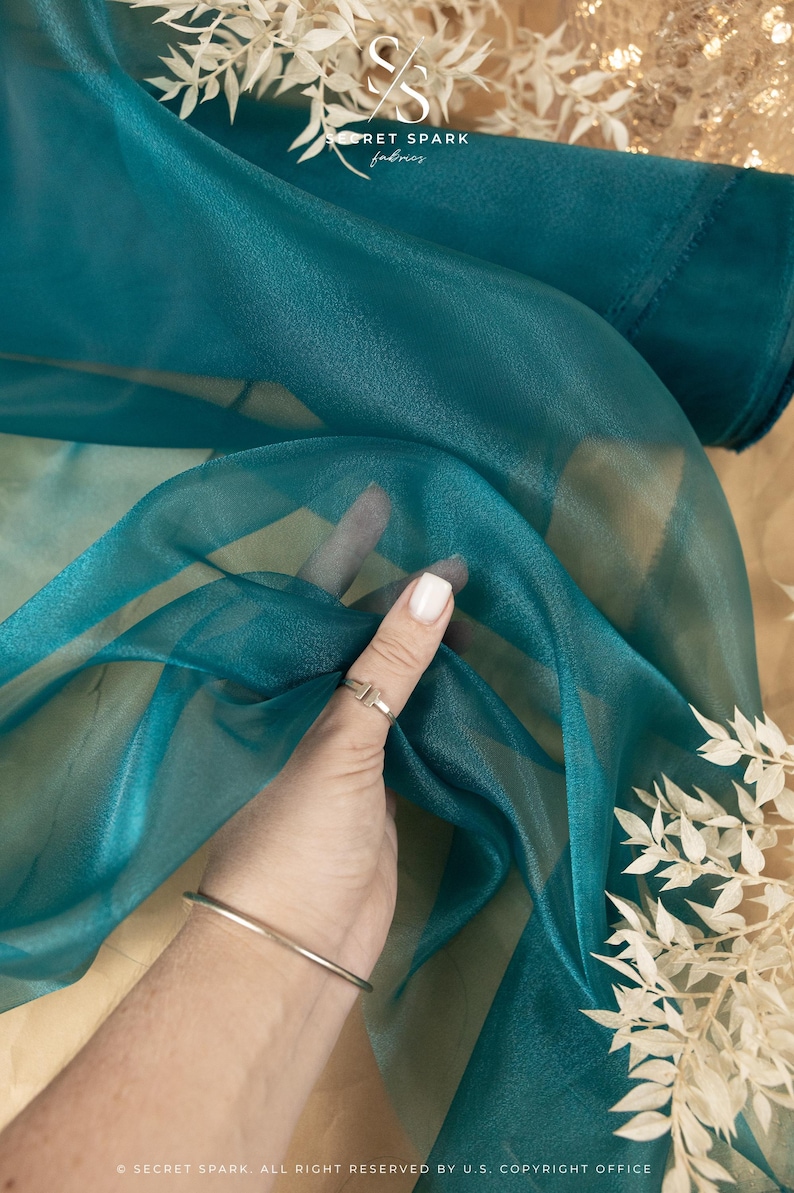 Deep Teal Green Crystal Organza Fabric by the Yard & Wholesale Bolt ...