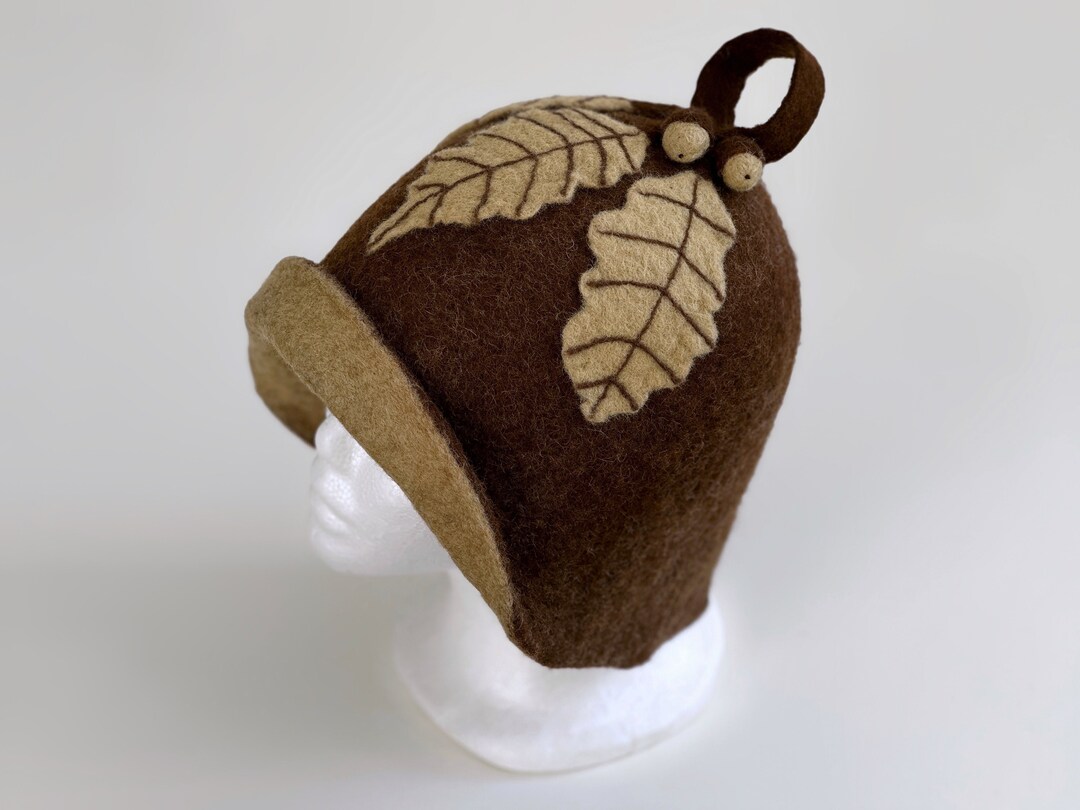 Handmade Wool Felt Sauna Hat: Acorn & Oak Leaf Design - Etsy