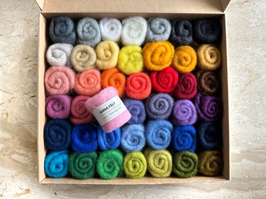 Carded Felting Wool Multi Colour Set 210g (42pc X 5g) – the Essential Kit for 3D Needle Felting ...