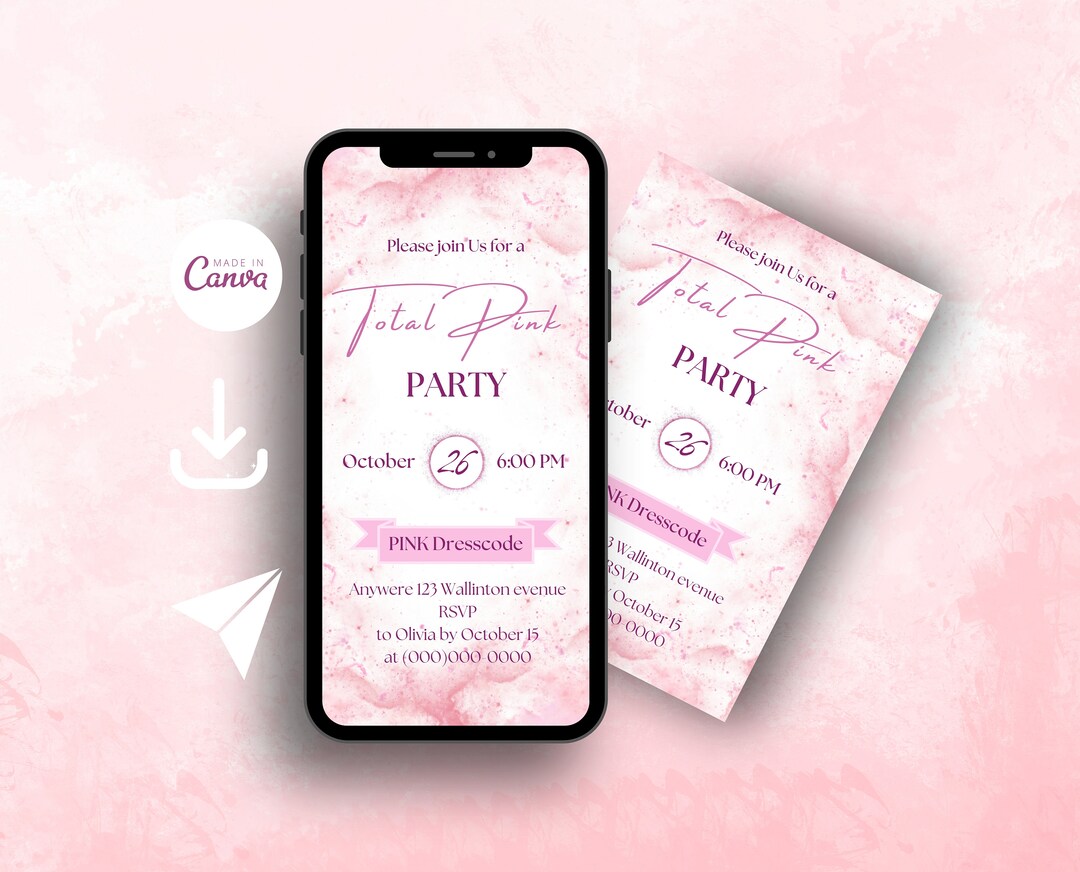 Editable Total Pink Party Invitation, Theme Party, Pink Dresscode ...