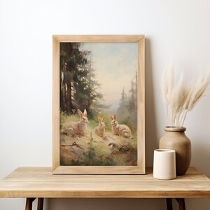 Printable Digital Art, Forest With Bunny's Oil Painting Wall Art - Etsy