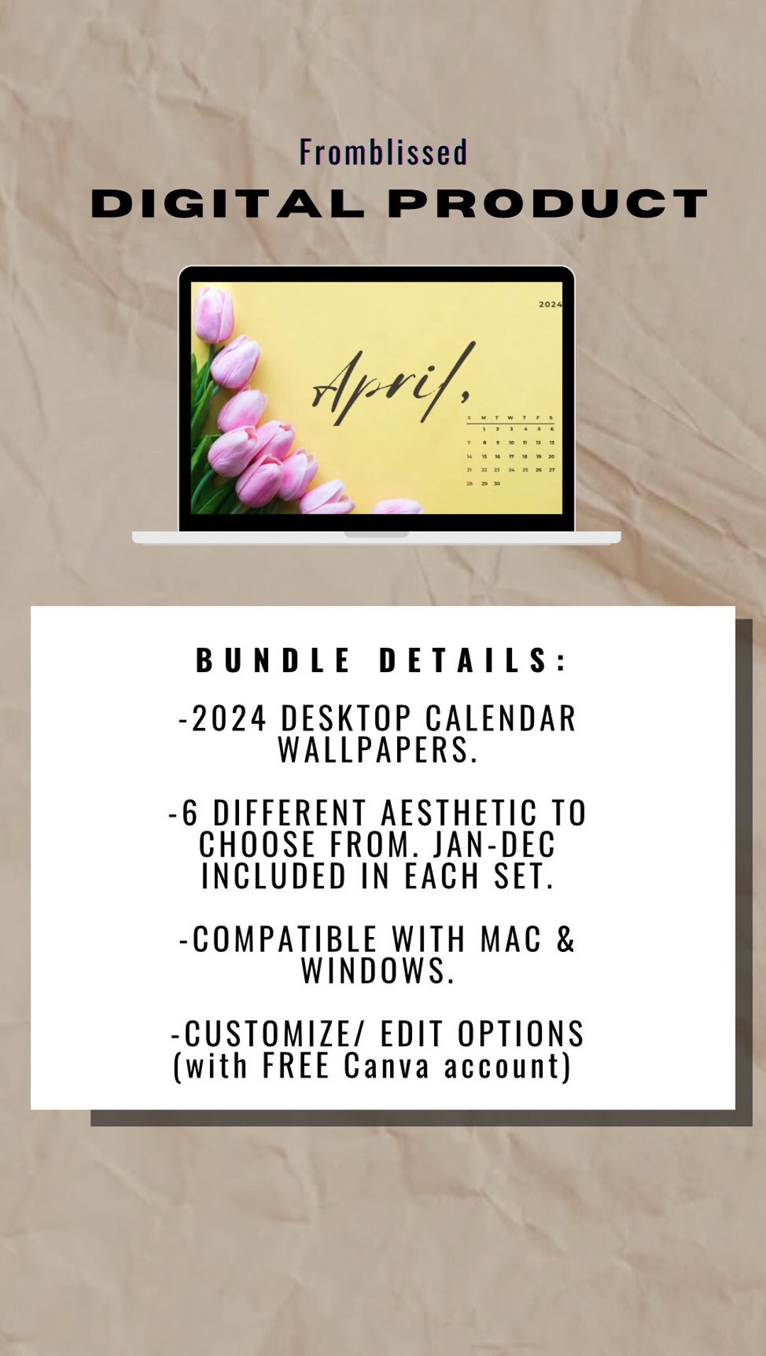 2024 Desktop Calendar Wallpaper | Monthly Calendar Wallpaper - Etsy