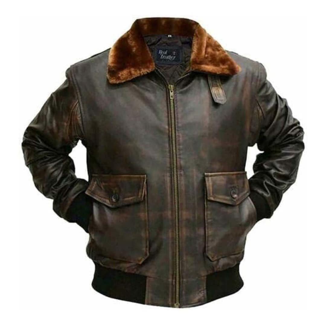 G-1 Aviator A-2 Real Bomber Flight Jacket Distressed Brown Men's ...