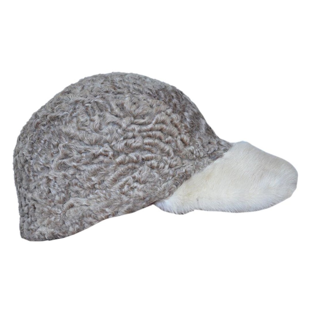 Grey Real Persian Lamb Fur Newspaper Boy Baseball Hat Cap Mink Fur Brim ...