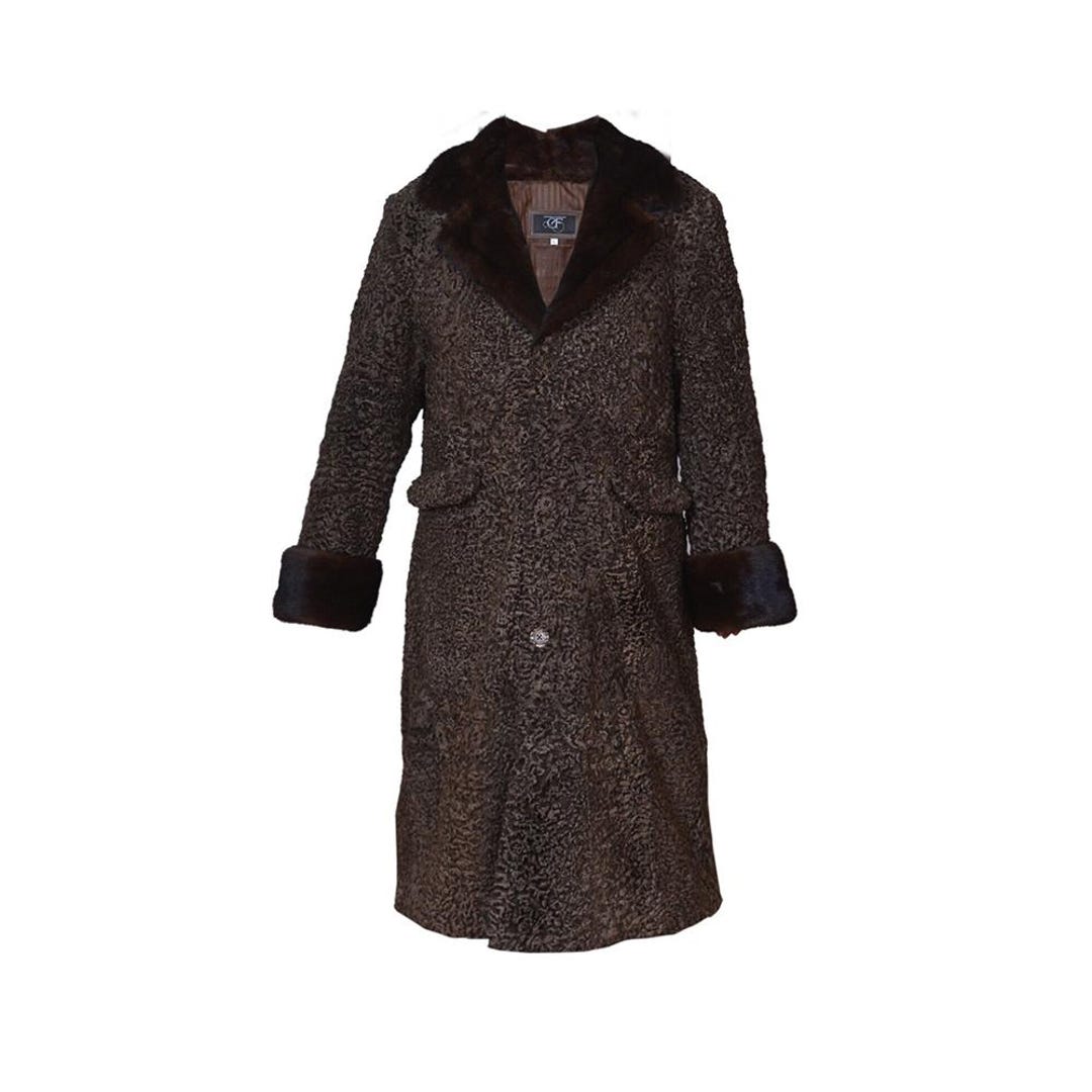 Brand New Men's Brown Real Persian Lamb Fur Karakul Fur Dandy Chic Long ...