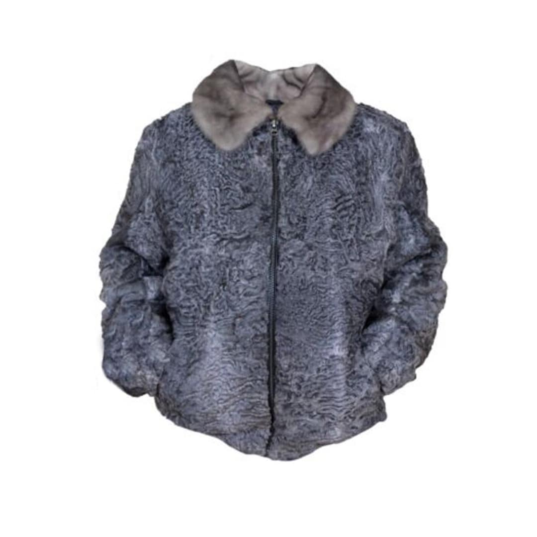 New Real Persian Lamb Fur Straight/bomber Grey Jacket Coat Mink Fur ...
