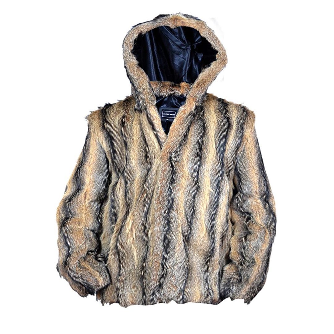 MEN’S Real Coyote Fur Full Pelts Hooded Bomber Jacket Coat Parka Puffer ...