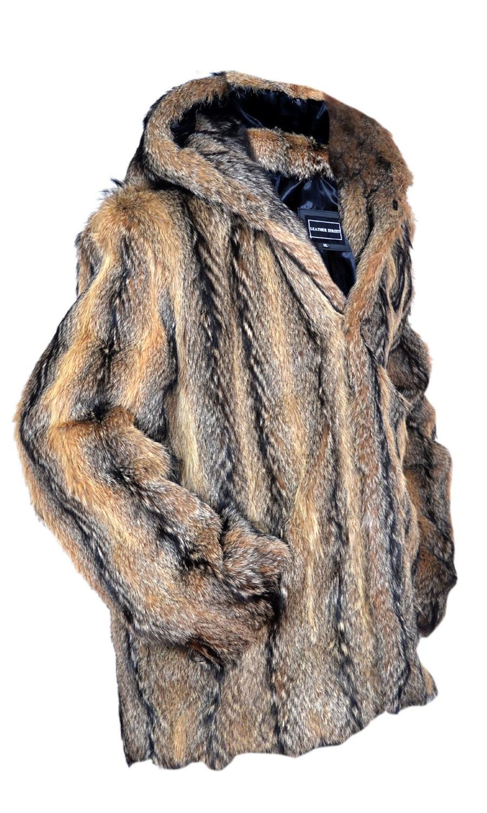 MEN’S Real Coyote Fur Full Pelts Hooded Bomber Jacket Coat Parka Puffer ...