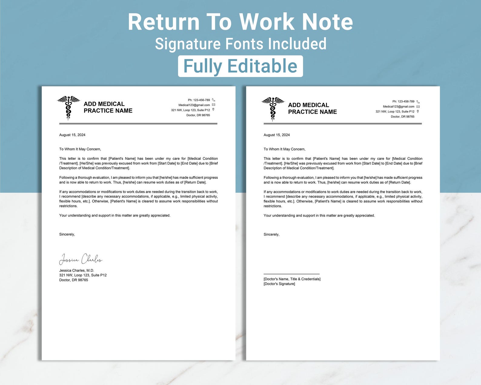 Editable Return to Work Doctor Excuse Note With Signature Doctor Note ...