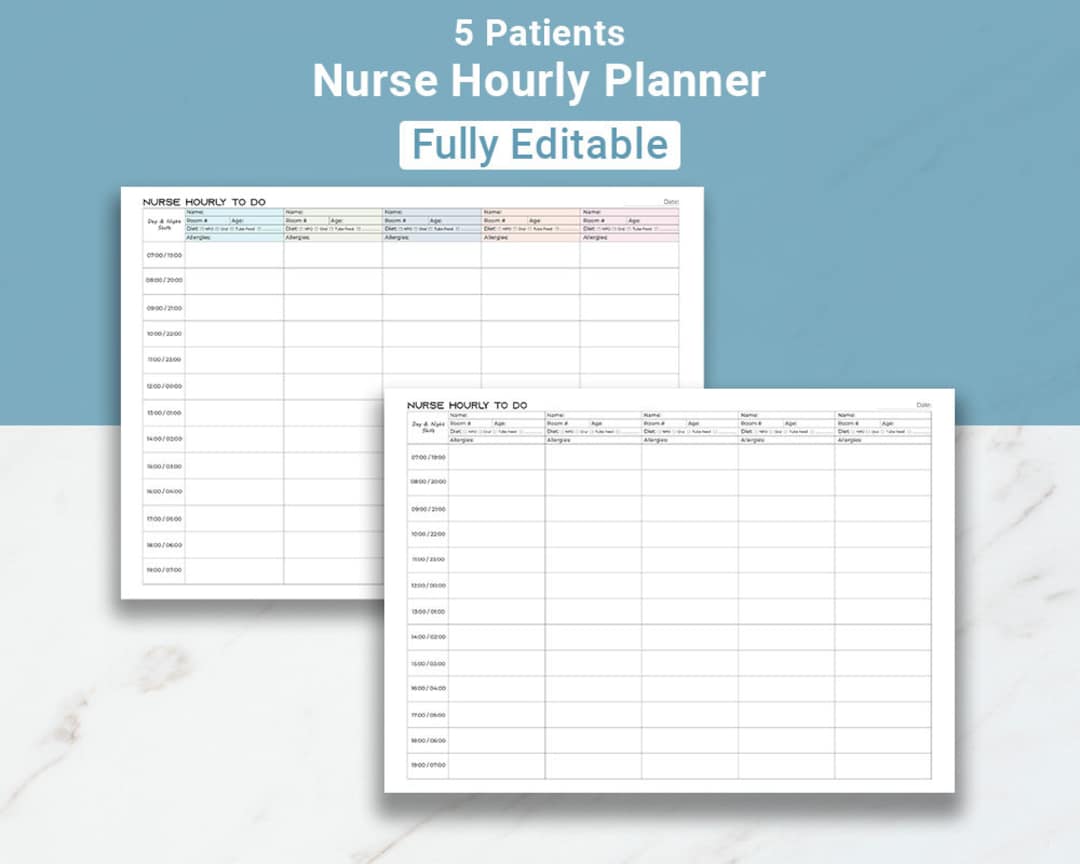 Editable Hourly Nursing Shift Planner, 5 Patient Nursing Medication ...