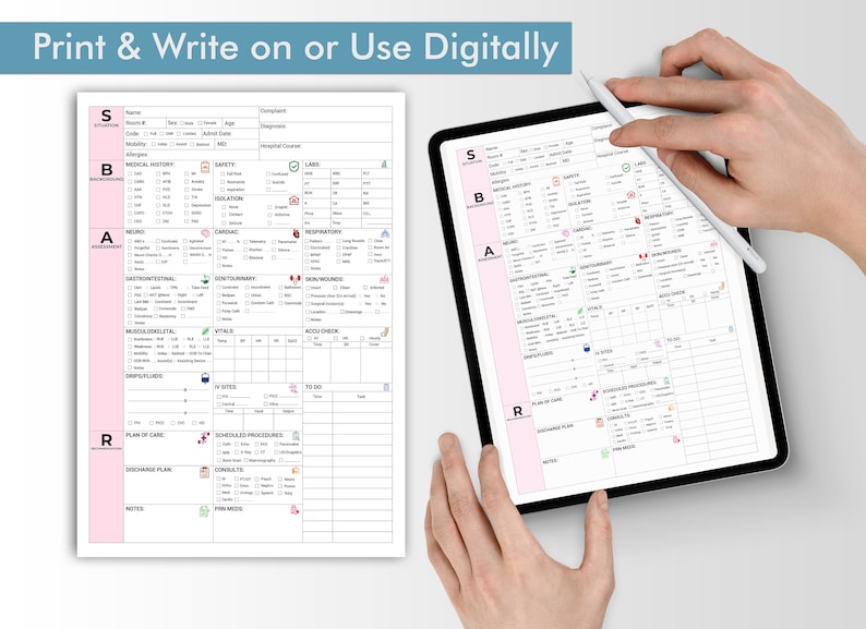 Editable SBAR Nurse Report Sheet Med Surg Nurse Brain Sheet ICU Nursing ...