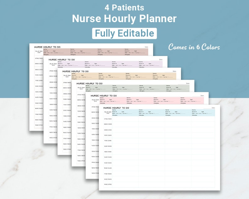 Editable Hourly Nurse Shift Planner, 4 Patient Report Sheet to Do Nurse ...