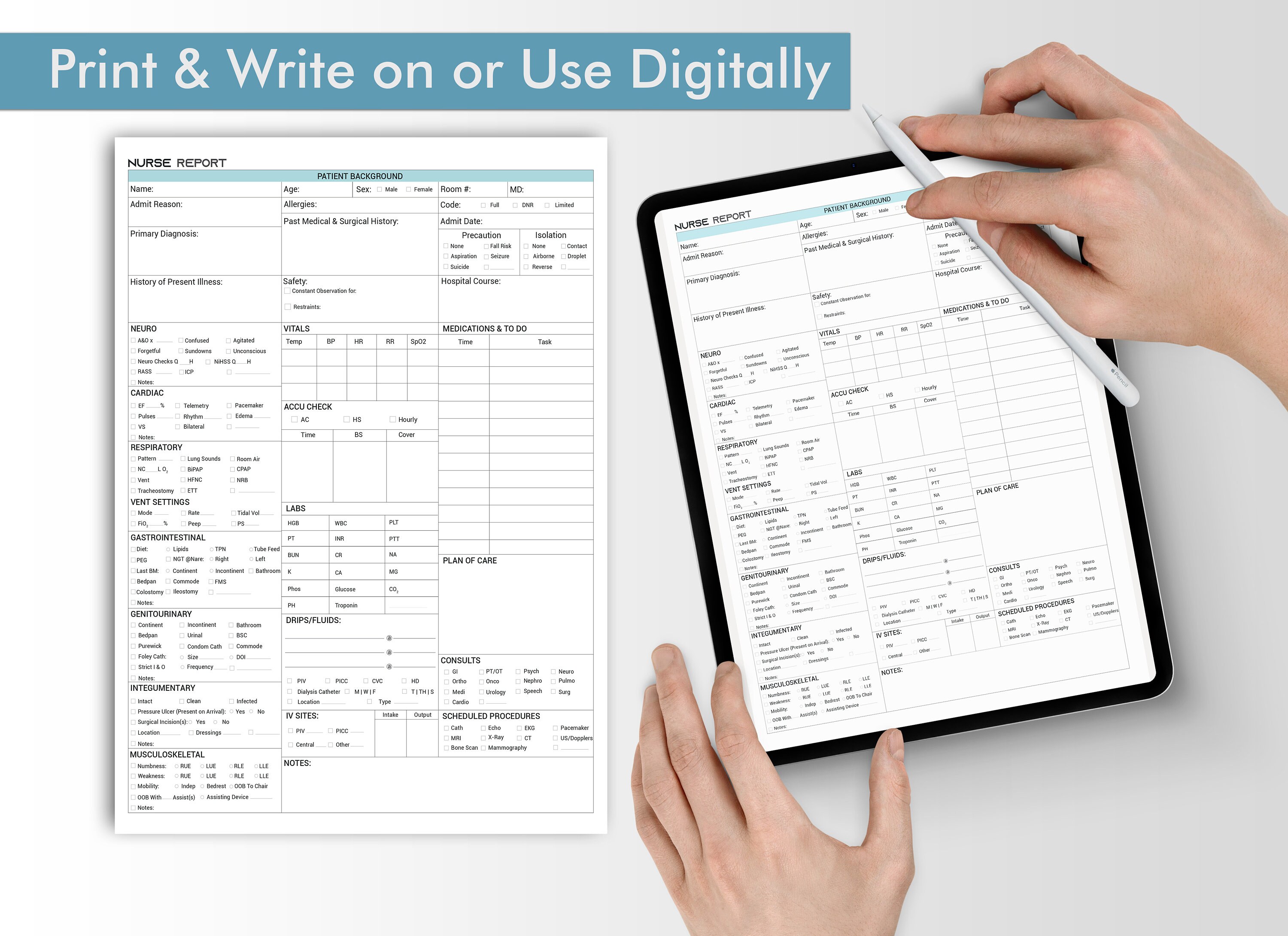 Editable Cardiac Nurse Report Sheet Telemetry Nurse Brain Report Sheet ...