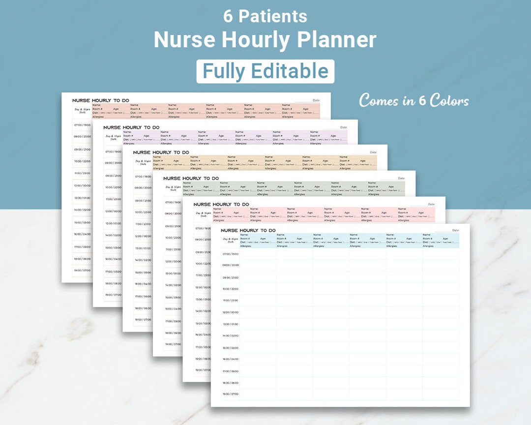 Editable Hourly Nursing Shift Planner, 6 Patient Report Sheet Nurse ...