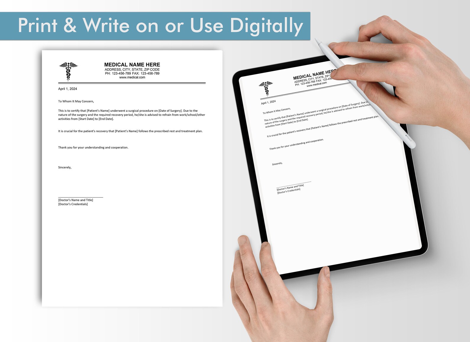 Editable Surgery Excuse Note, Dr Excuse Template, Doctors Note for Work ...