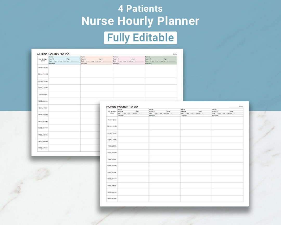 Editable Nurse Hourly to Do, 4 Patient Nurse Report Sheet Medsurg Nurse ...