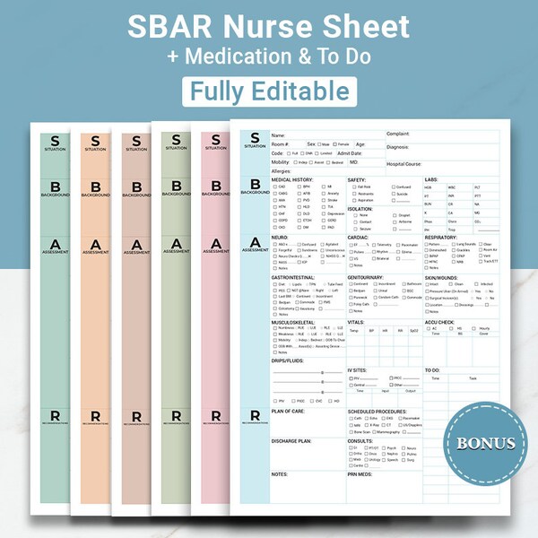 Sbar Nurse Report Sheet - Etsy