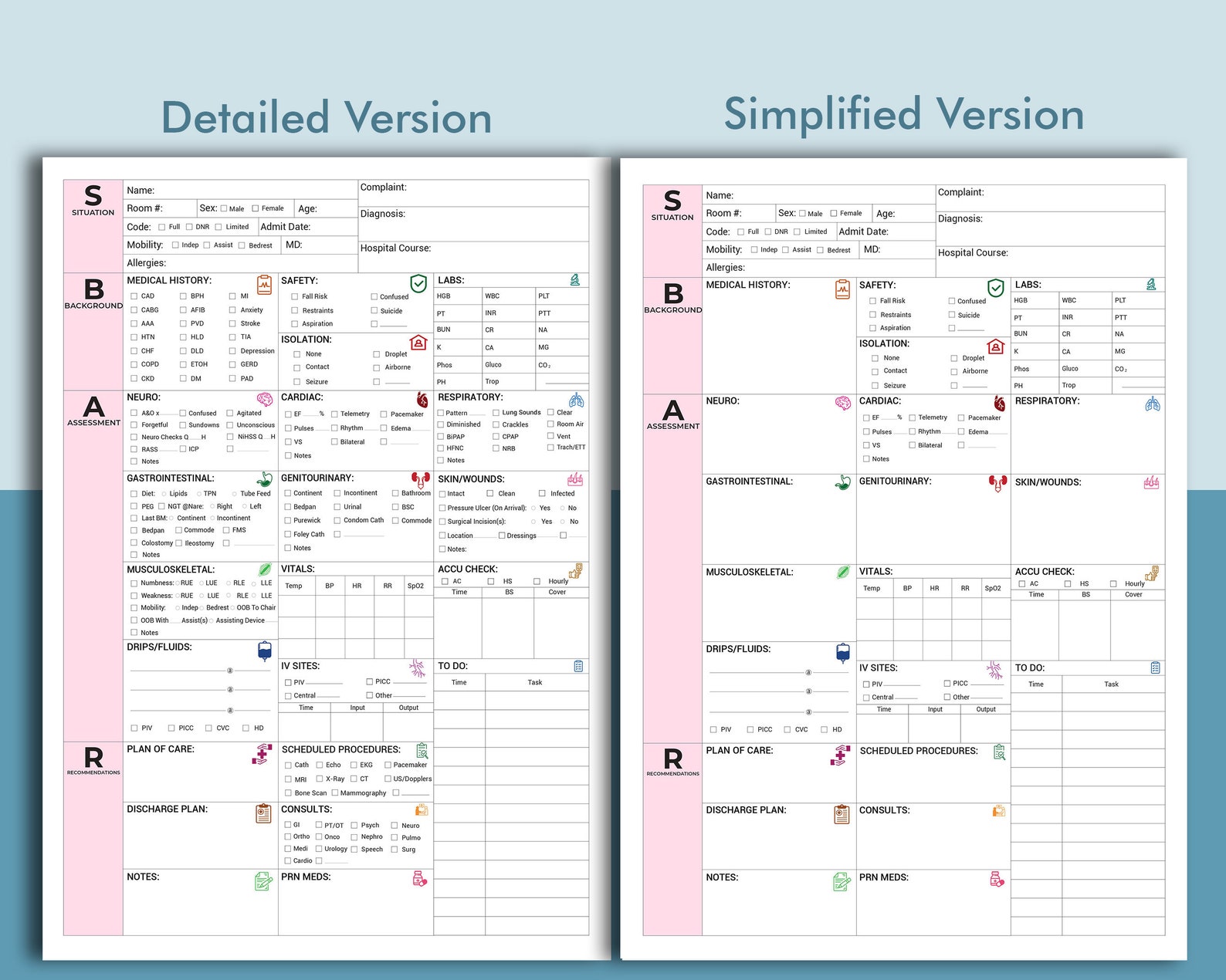 Editable SBAR Nurse Report Sheet Med Surg Nurse Brain Sheet ICU Nursing ...