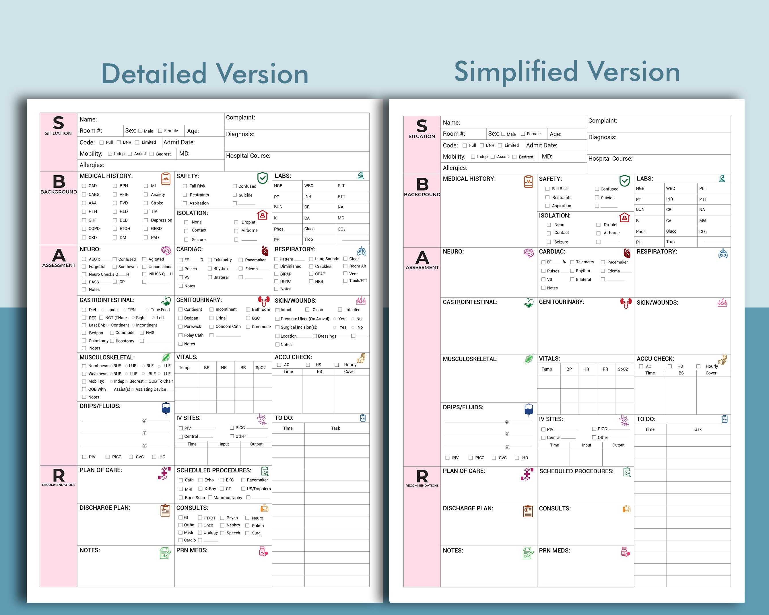 Editable SBAR Nurse Report Sheet Med Surg Nurse Brain Sheet ICU Nursing ...